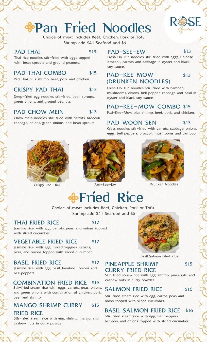 Menu at Rose Garden restaurant, Redding