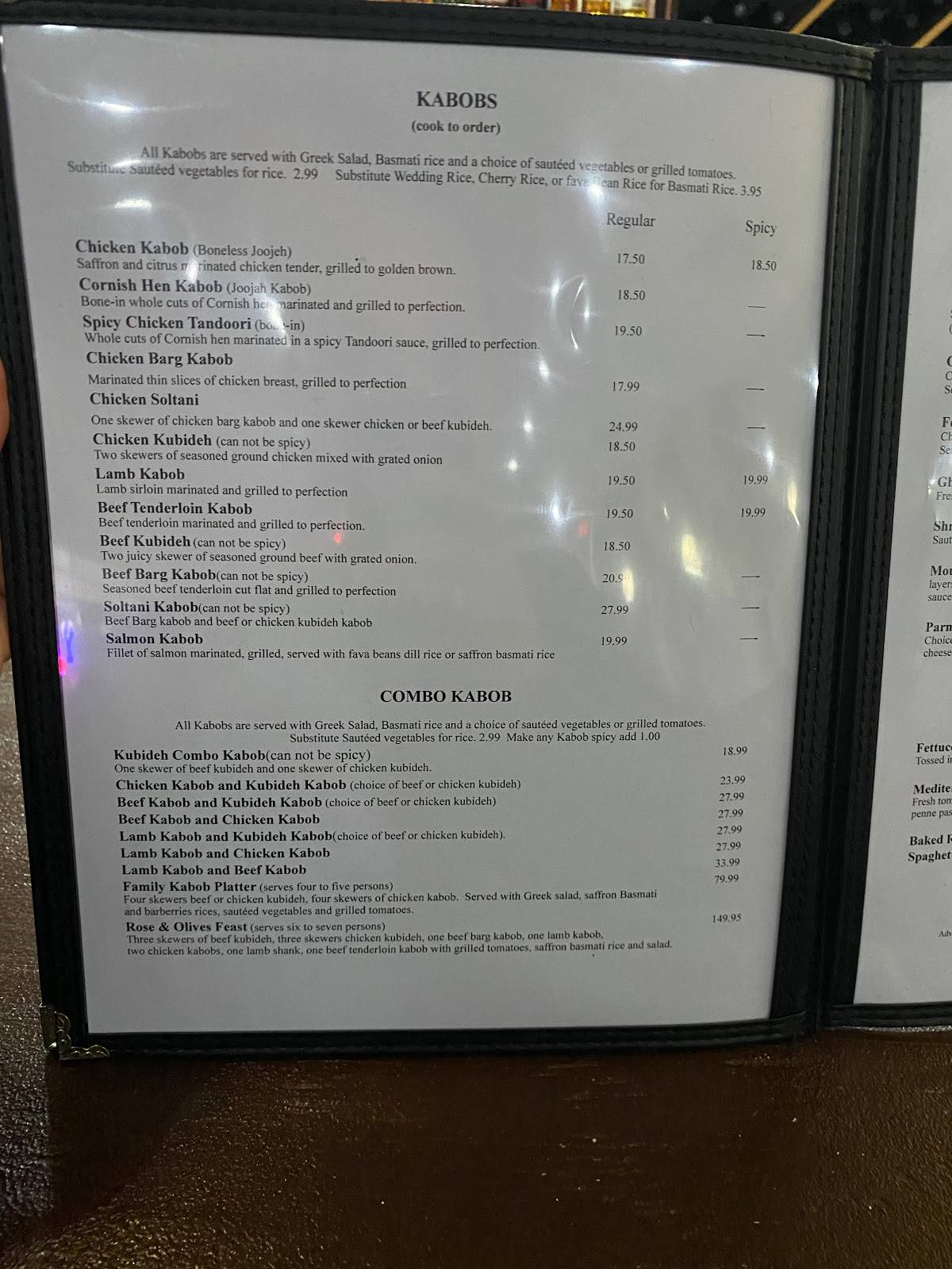 Menu at Rose and Olives Mediterranean Restaurant, Duluth