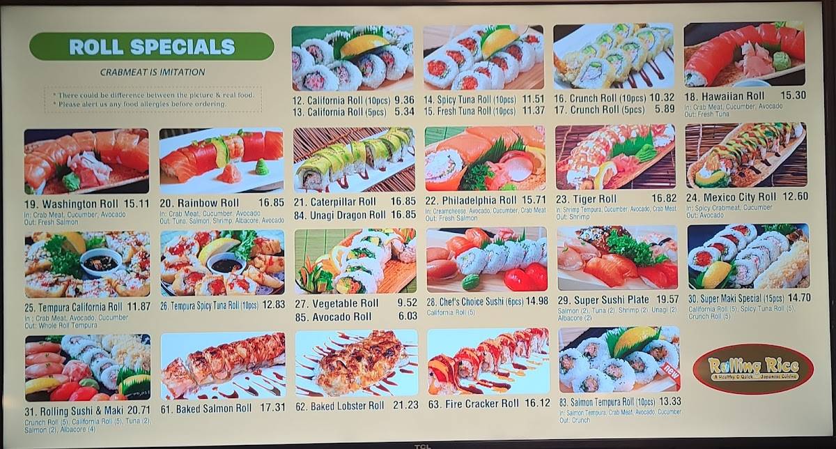 Menu at Rolling Rice restaurant, Rosemead