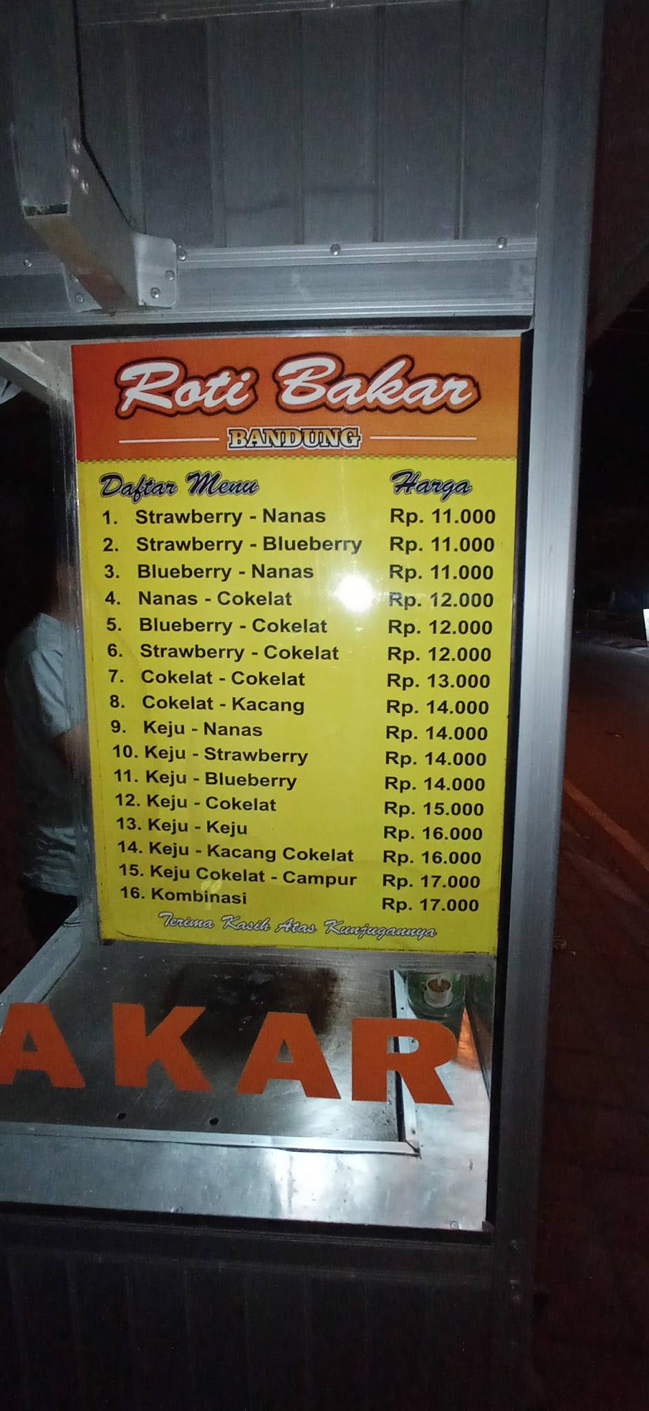 Carta de Roti bakar khas bandung, Batubulan