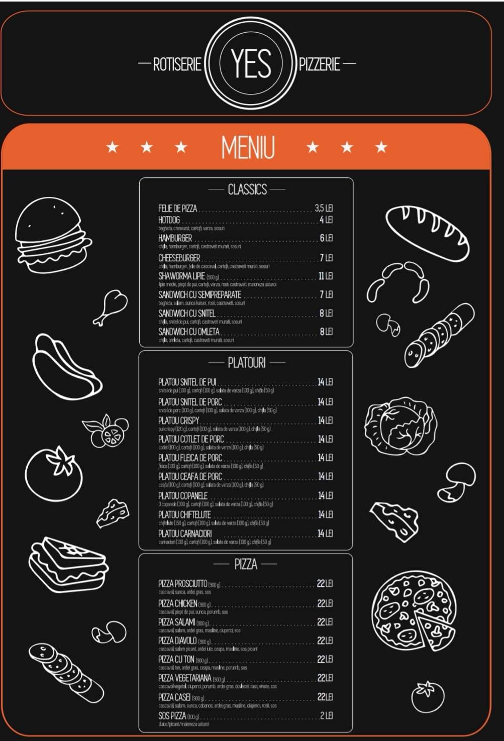Menu at Rotiseria YES, Iași