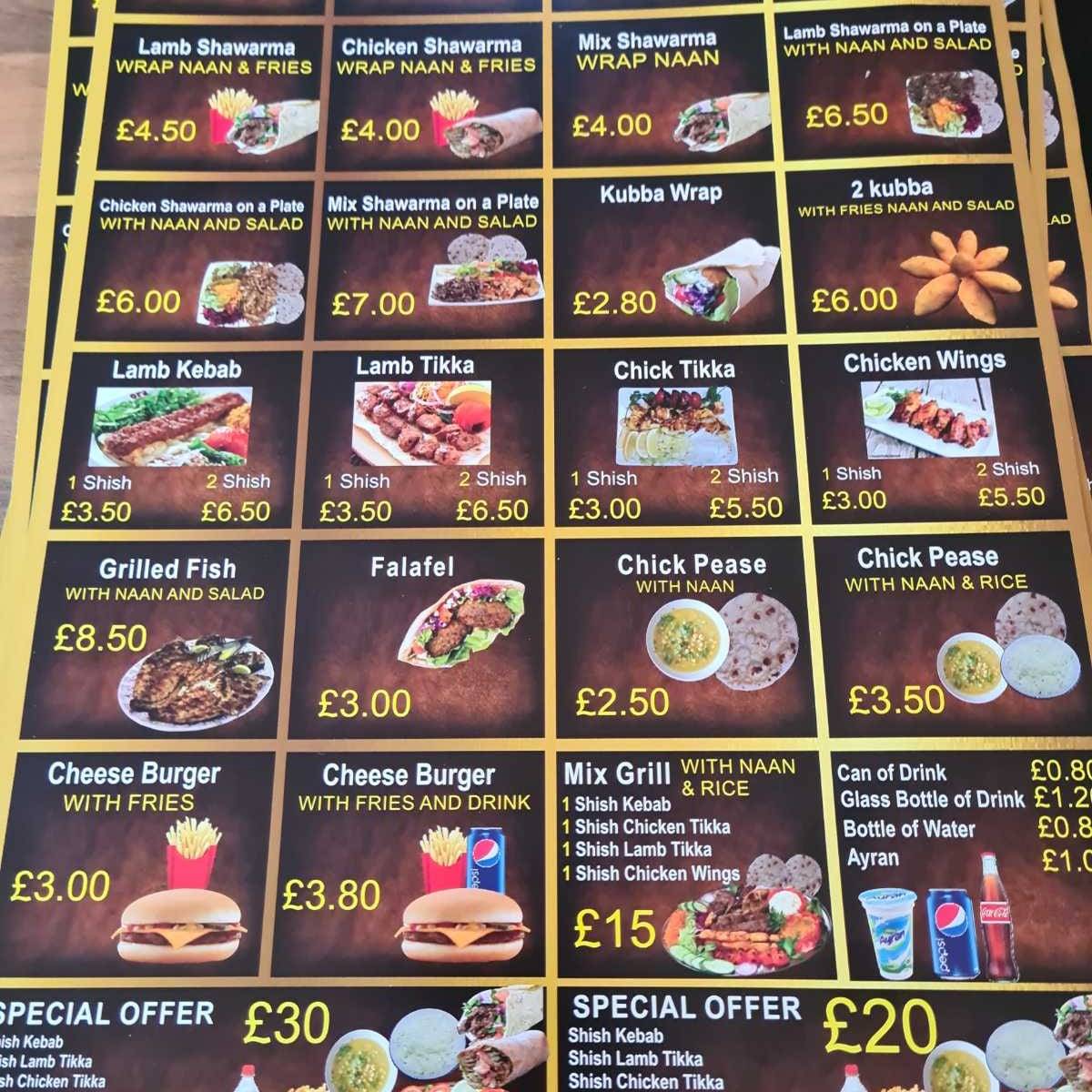 Menu at Rowan Shawarma restaurant, Rowley Regis