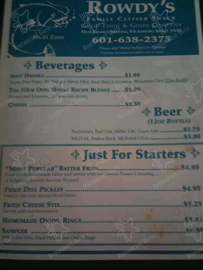 Menu at Rowdy's Family Restaurant, Vicksburg