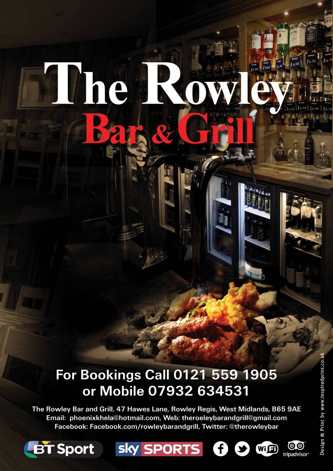 Menu at The Rowley Bar and Grill, Rowley Regis