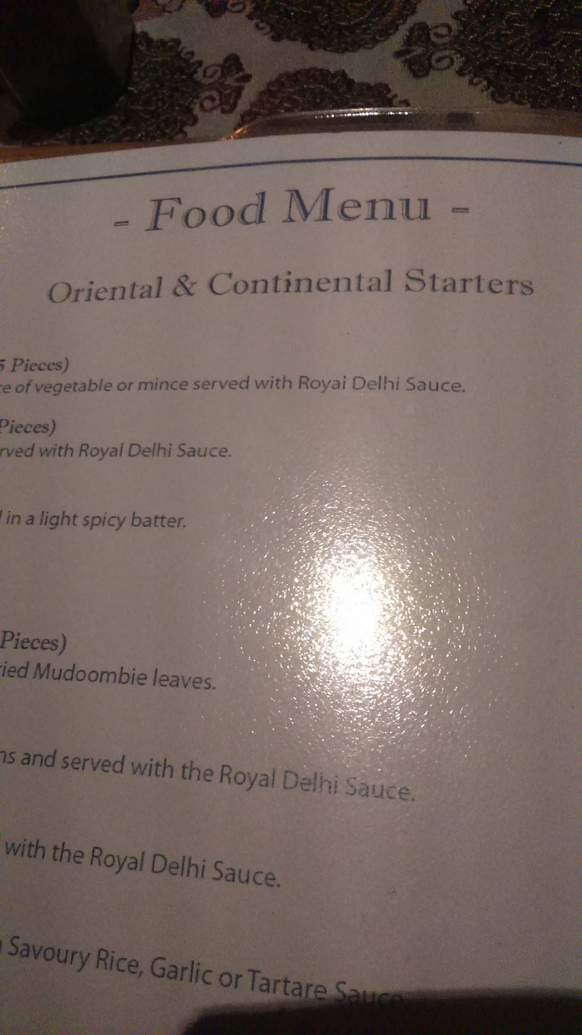 Menu at Royal Delhi Restaurant, Port Elizabeth