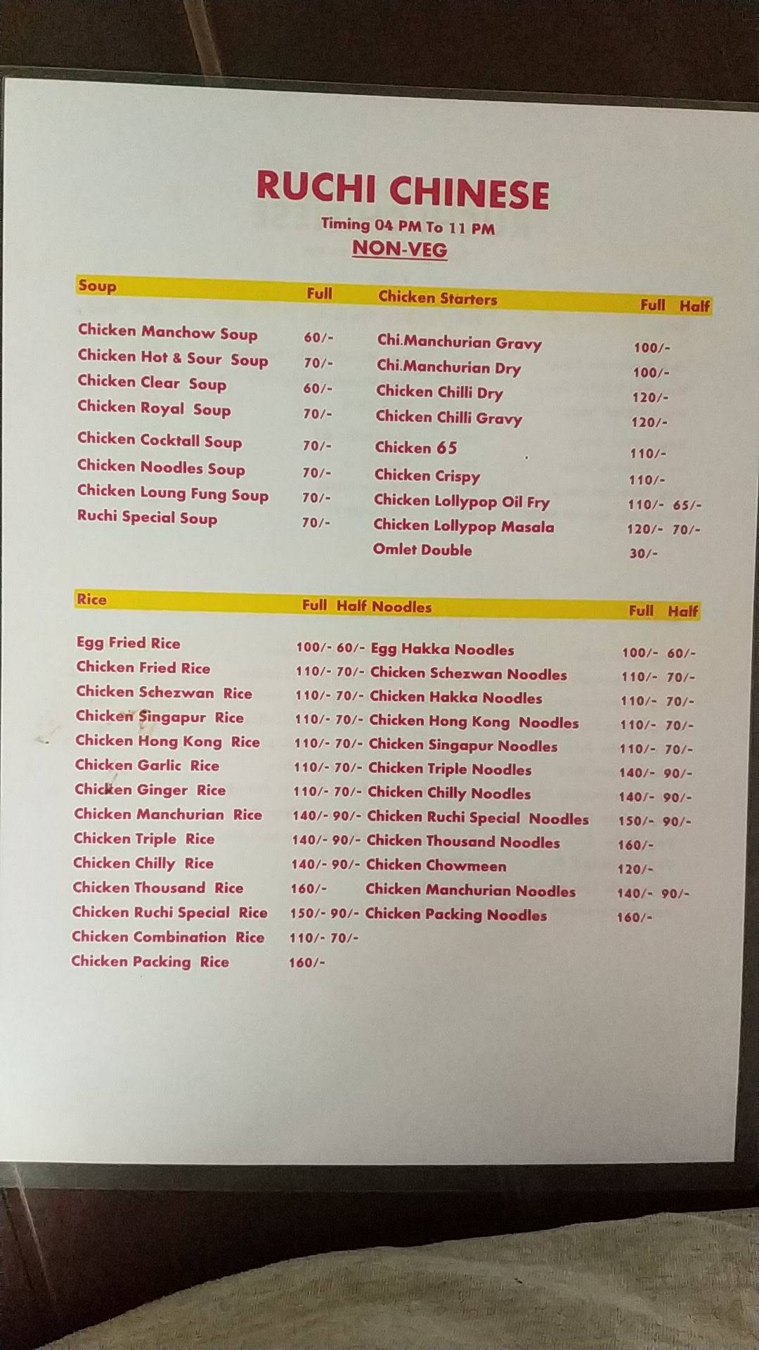 Menu at Ruchi Fast Food Juice Centre, Pune