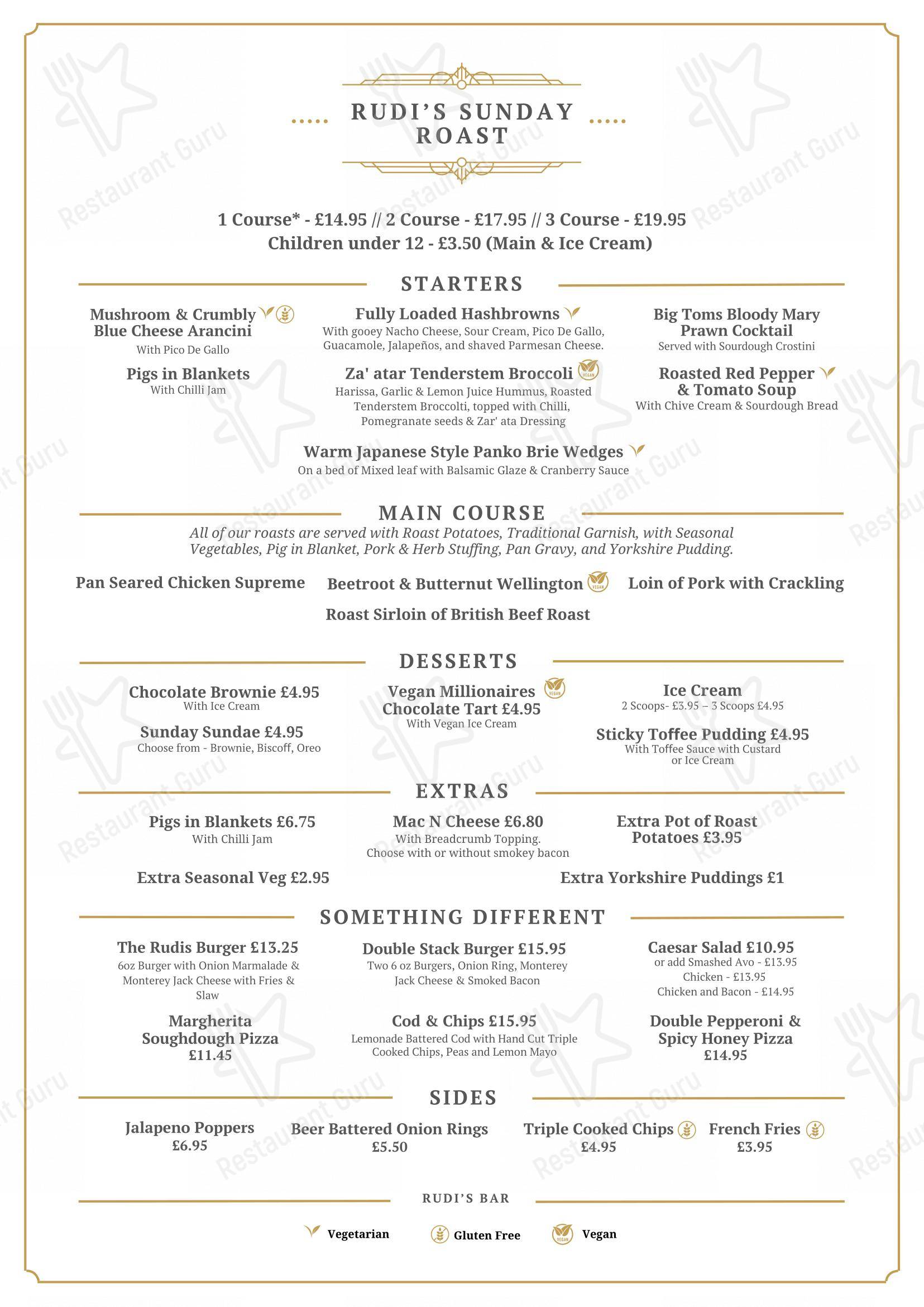 Menu at Rudi's Bar, Swindon