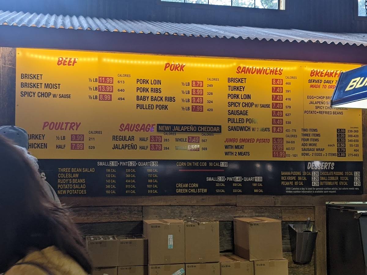 Menu at Rudy's "Country Store" and Bar-B-Q, Lubbock