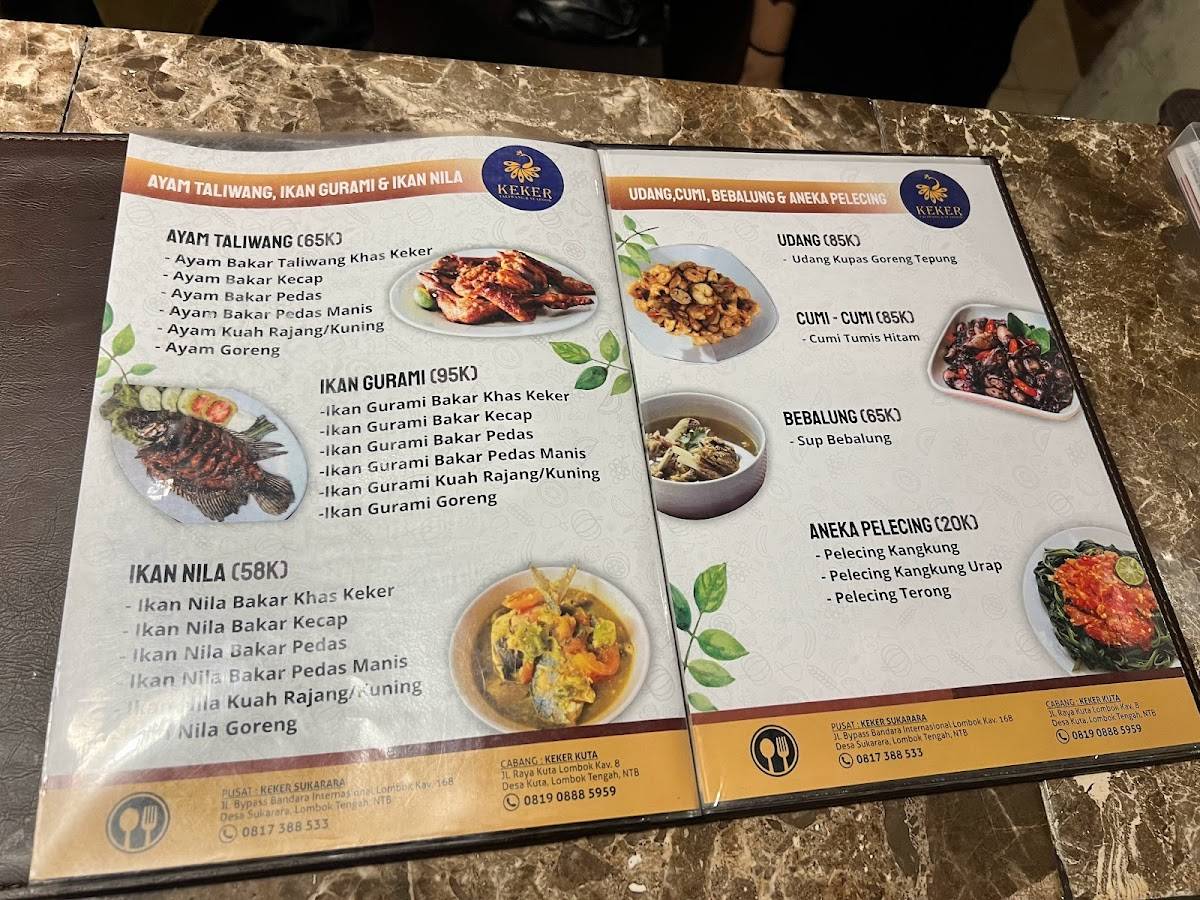 Menu at Rumah Makan Keker Sukarara restaurant, Indonesia