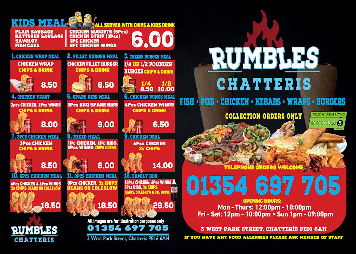 Menu at Rumbles Fish Bar Chatteris, Chatteris