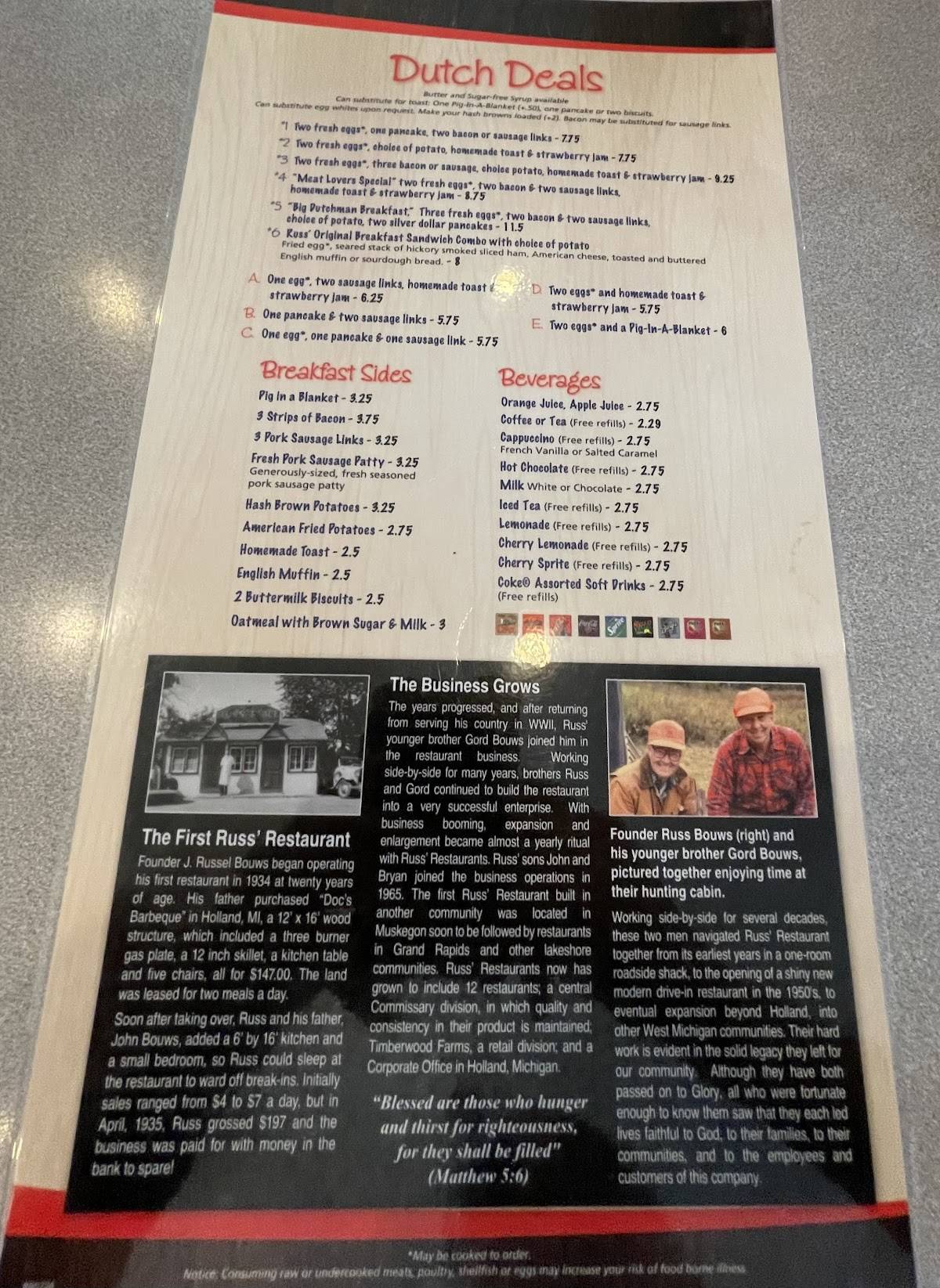 Menu at Russ' Restaurant, Grand Rapids, Alpine Ave NW