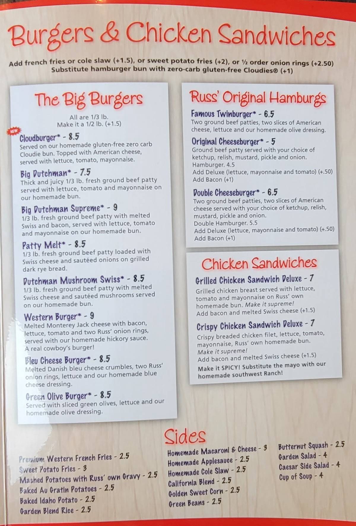 Menu at Russ' Restaurant, Grand Rapids, Alpine Ave NW