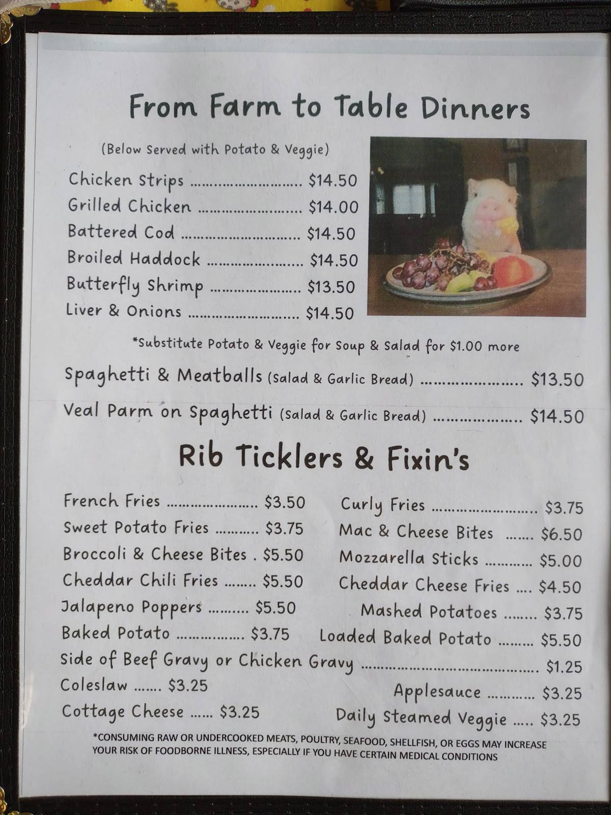 Menu at Rustic Roost Cafe, USA