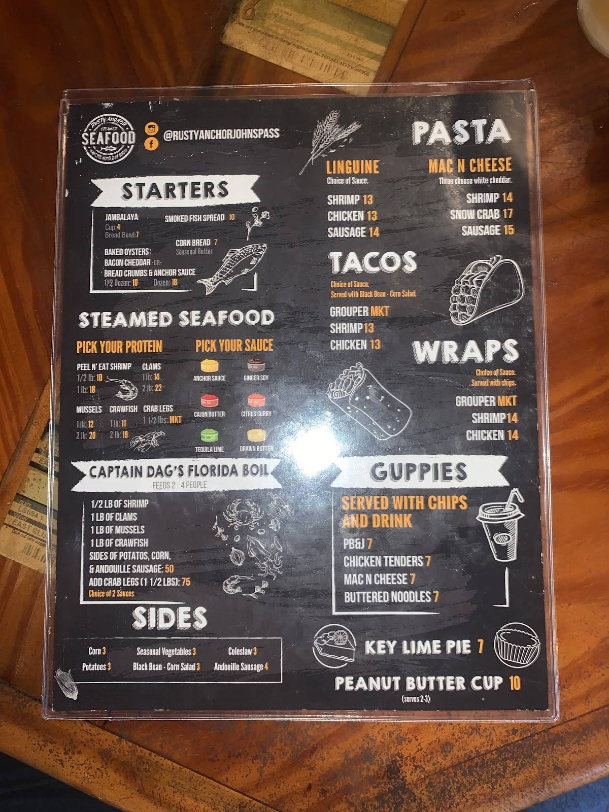 Menu at Rusty Anchor John's Pass pub & bar, Madeira Beach