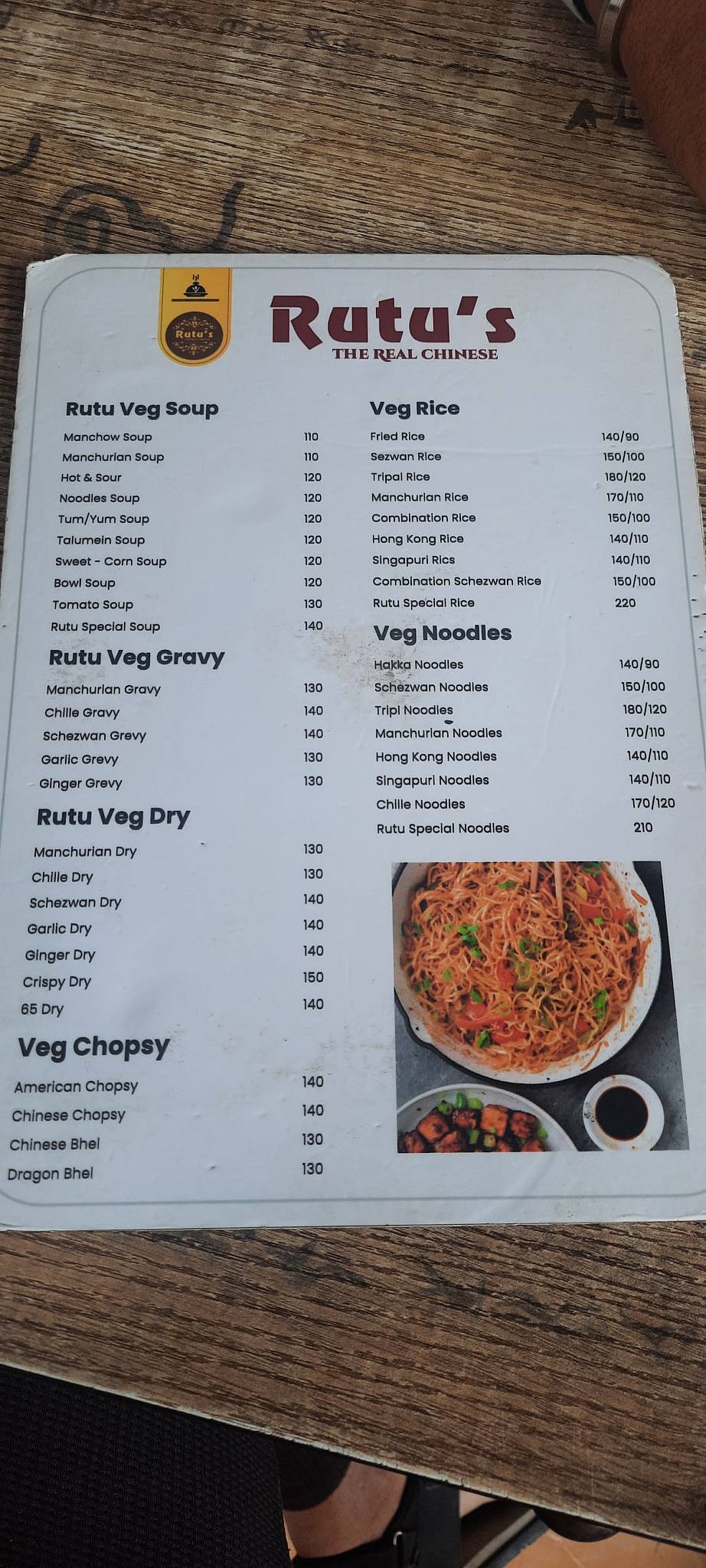 Menu at Rutu's Chinese treat, Pune