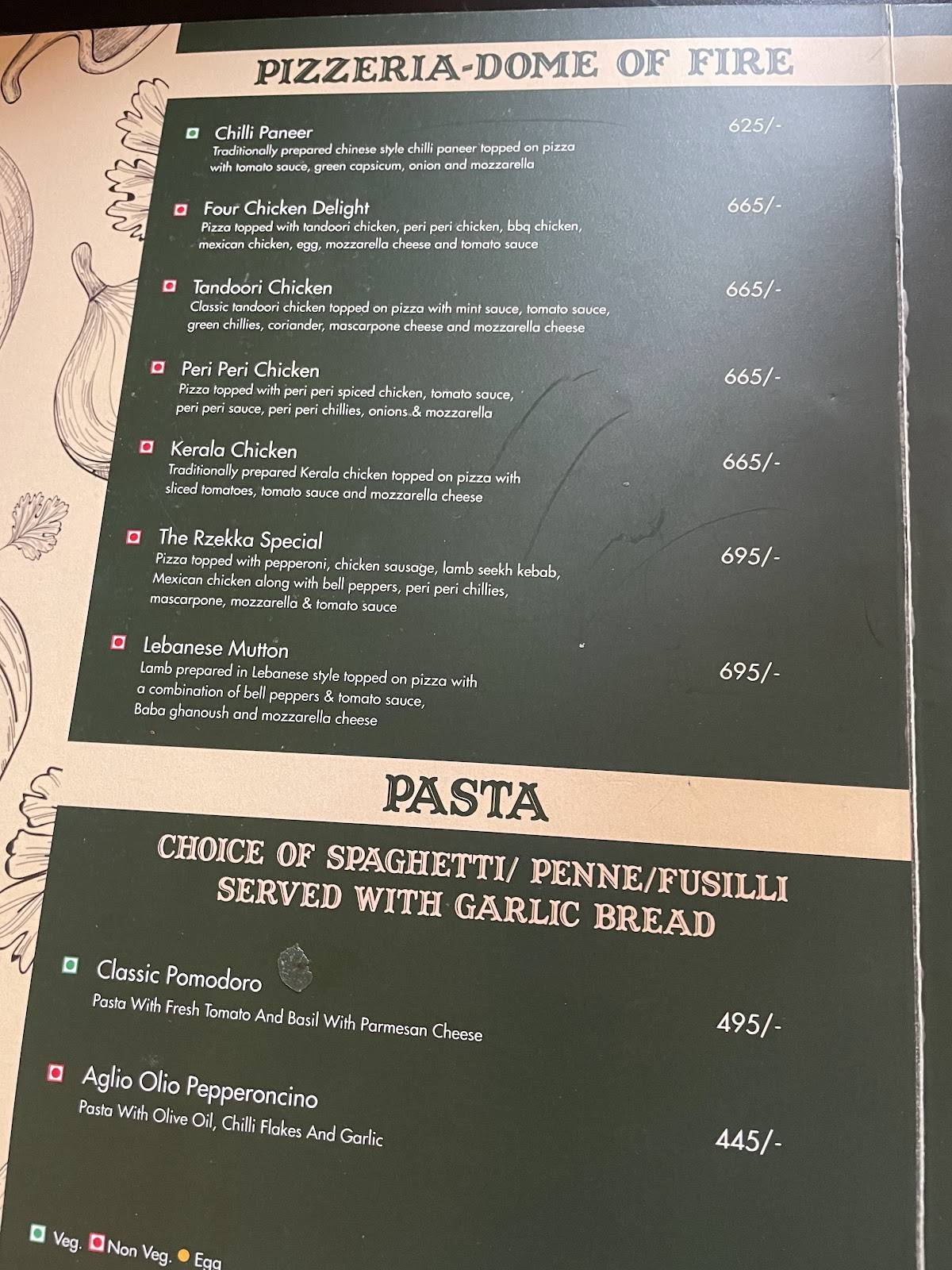 Menu at Rzekka Resort, India