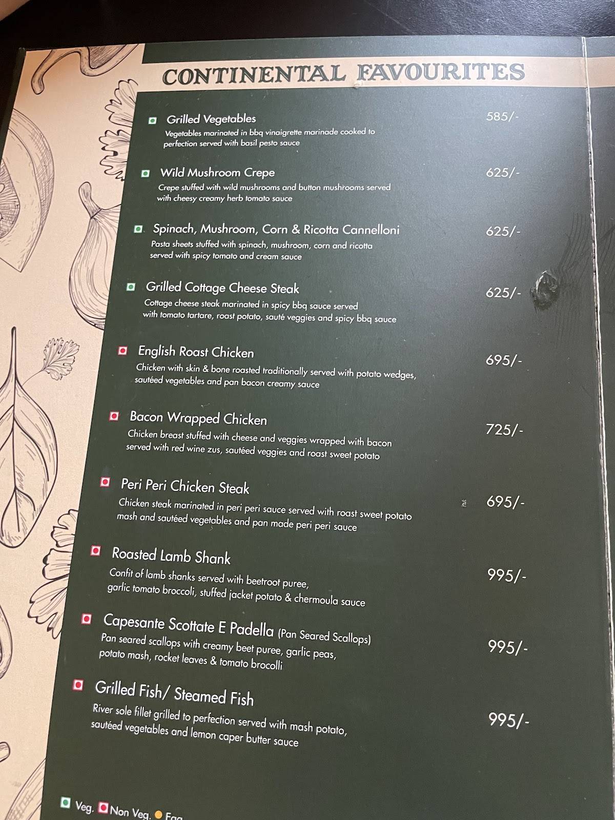 Menu at Rzekka Resort, India