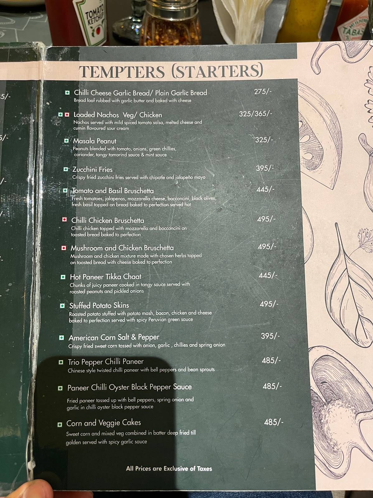 Menu at Rzekka Resort, India