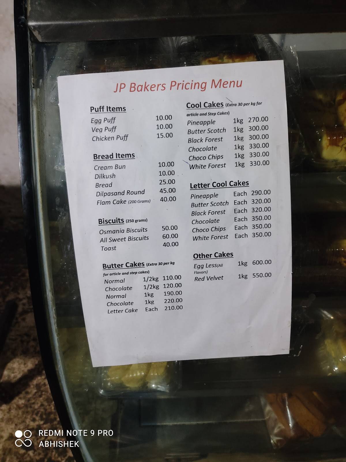 Menu at S.R. Bakery, Hyderabad, No 4