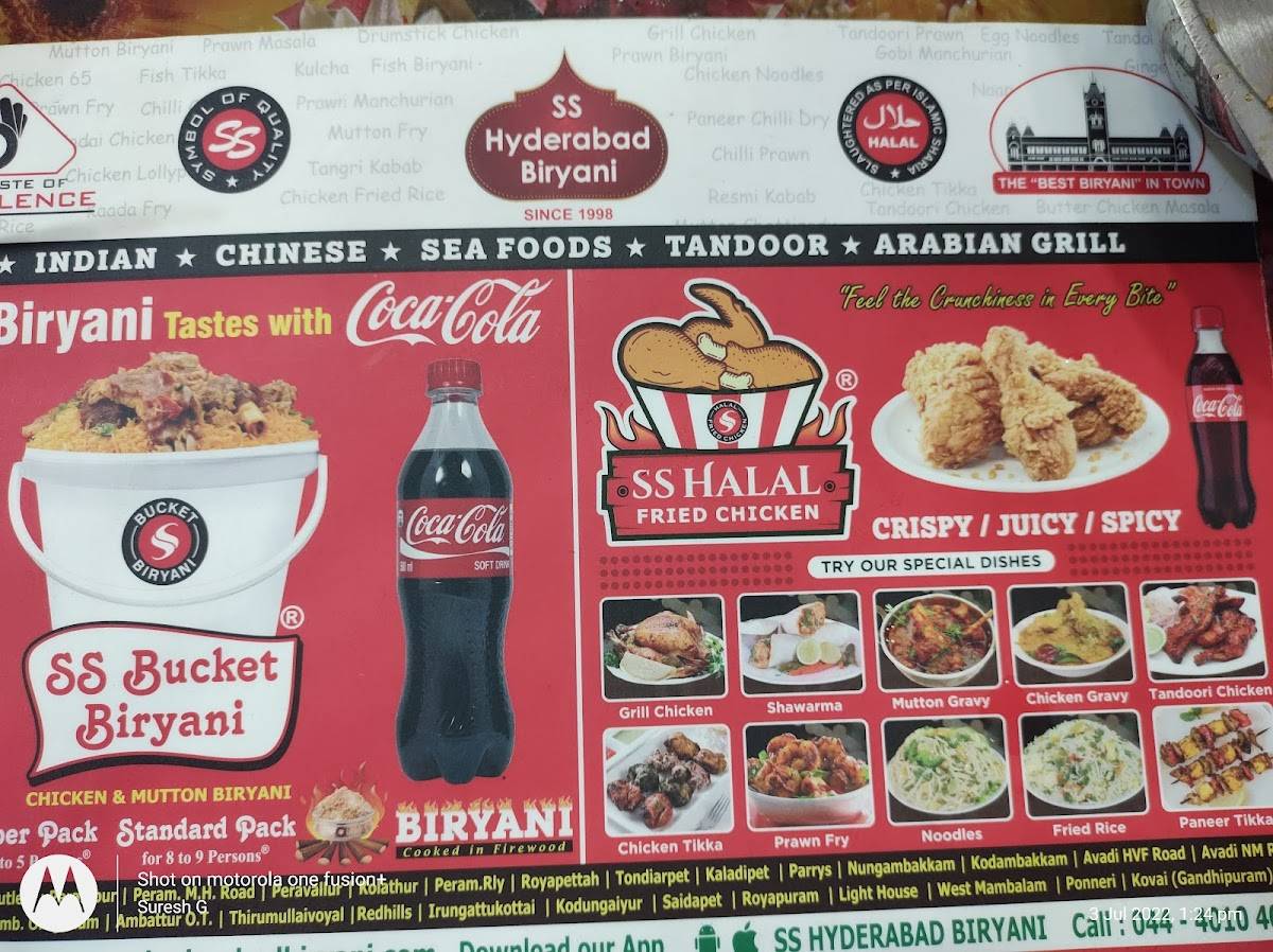 Menu at SS Hyderabad Biryani Parrys, Chennai