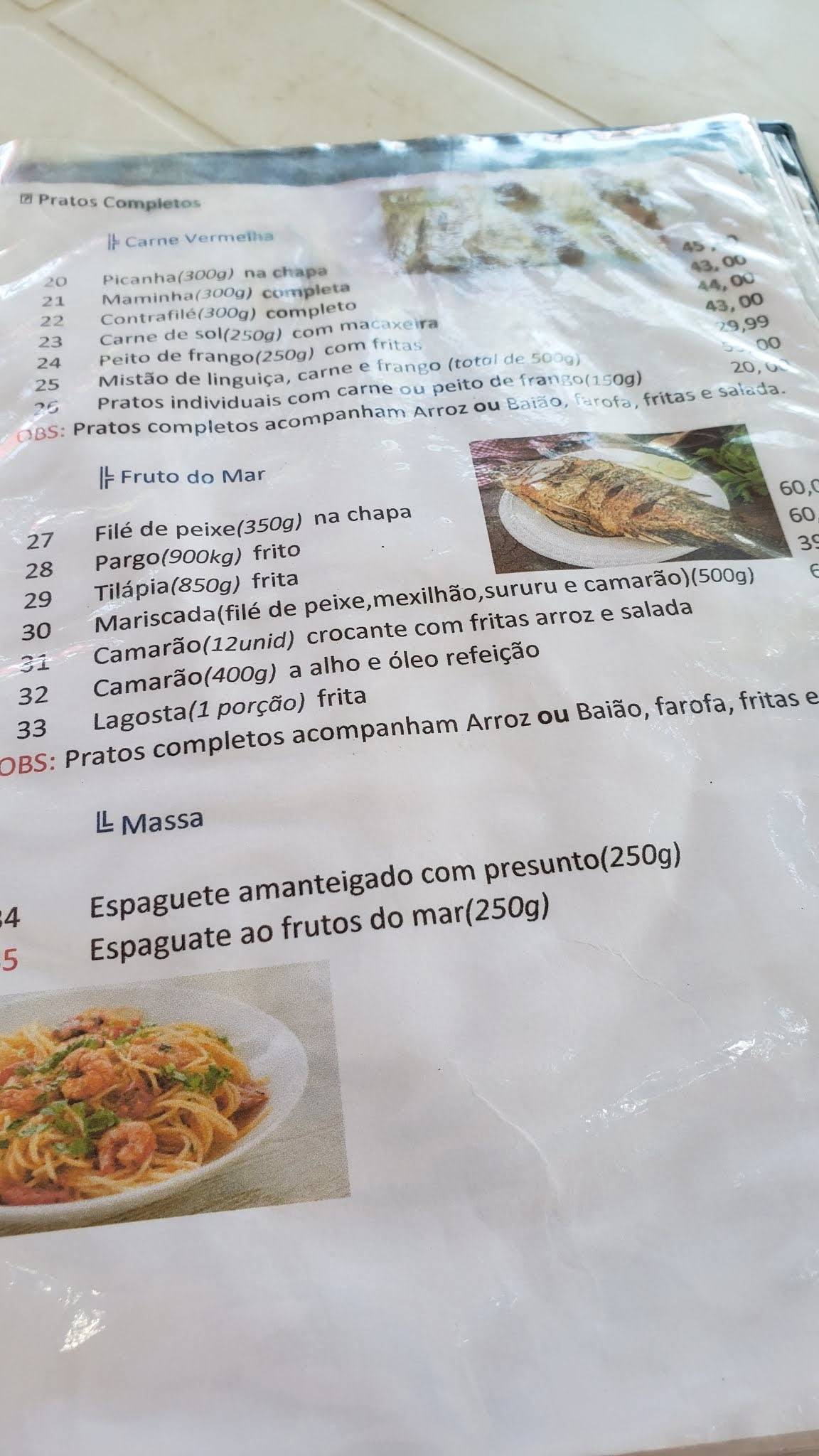 Menu em Só Sol Barraca de Praia, Fortaleza