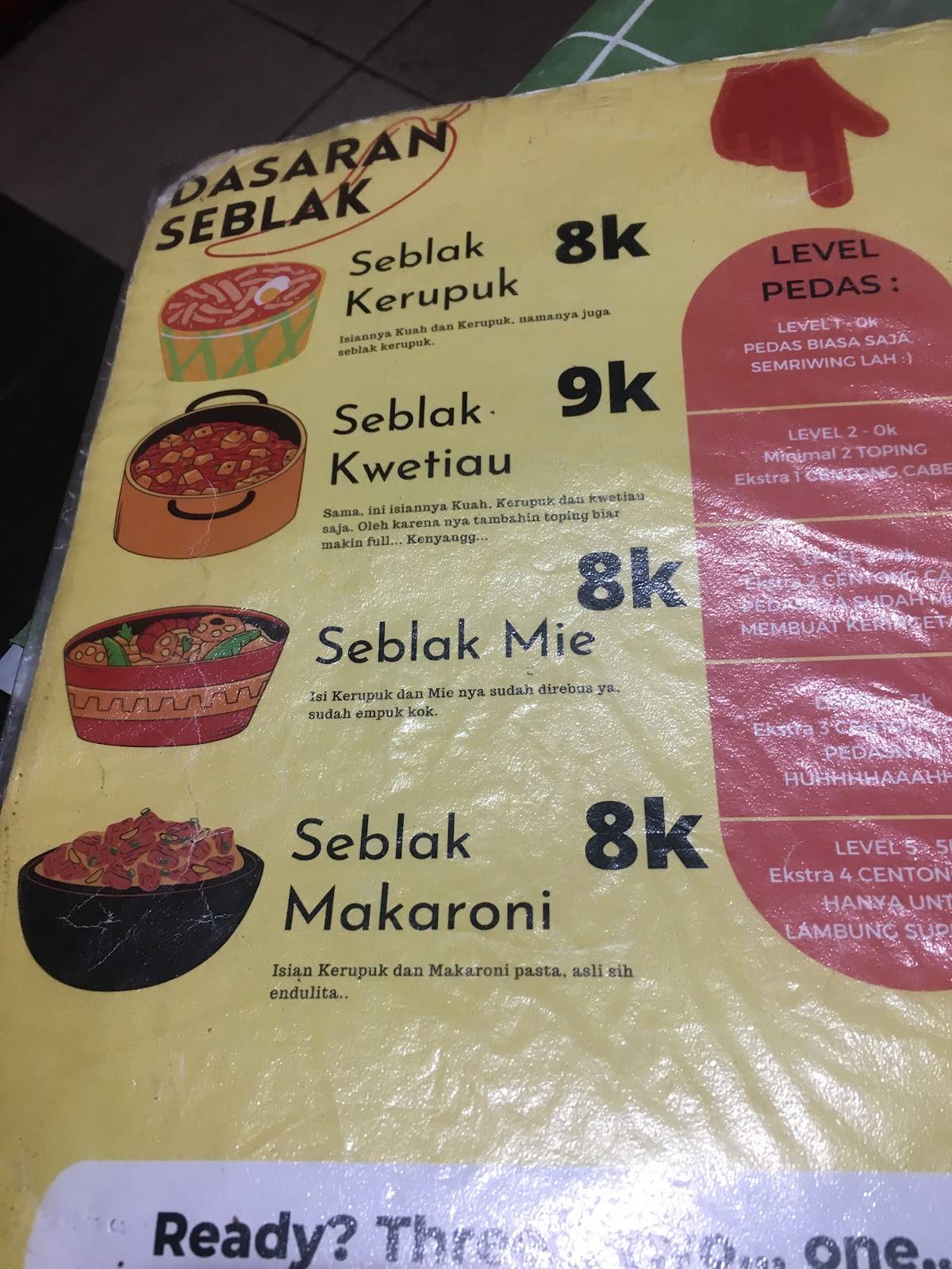 Menu at SEBLAK NYAK NYOEK restaurant, Denpasar