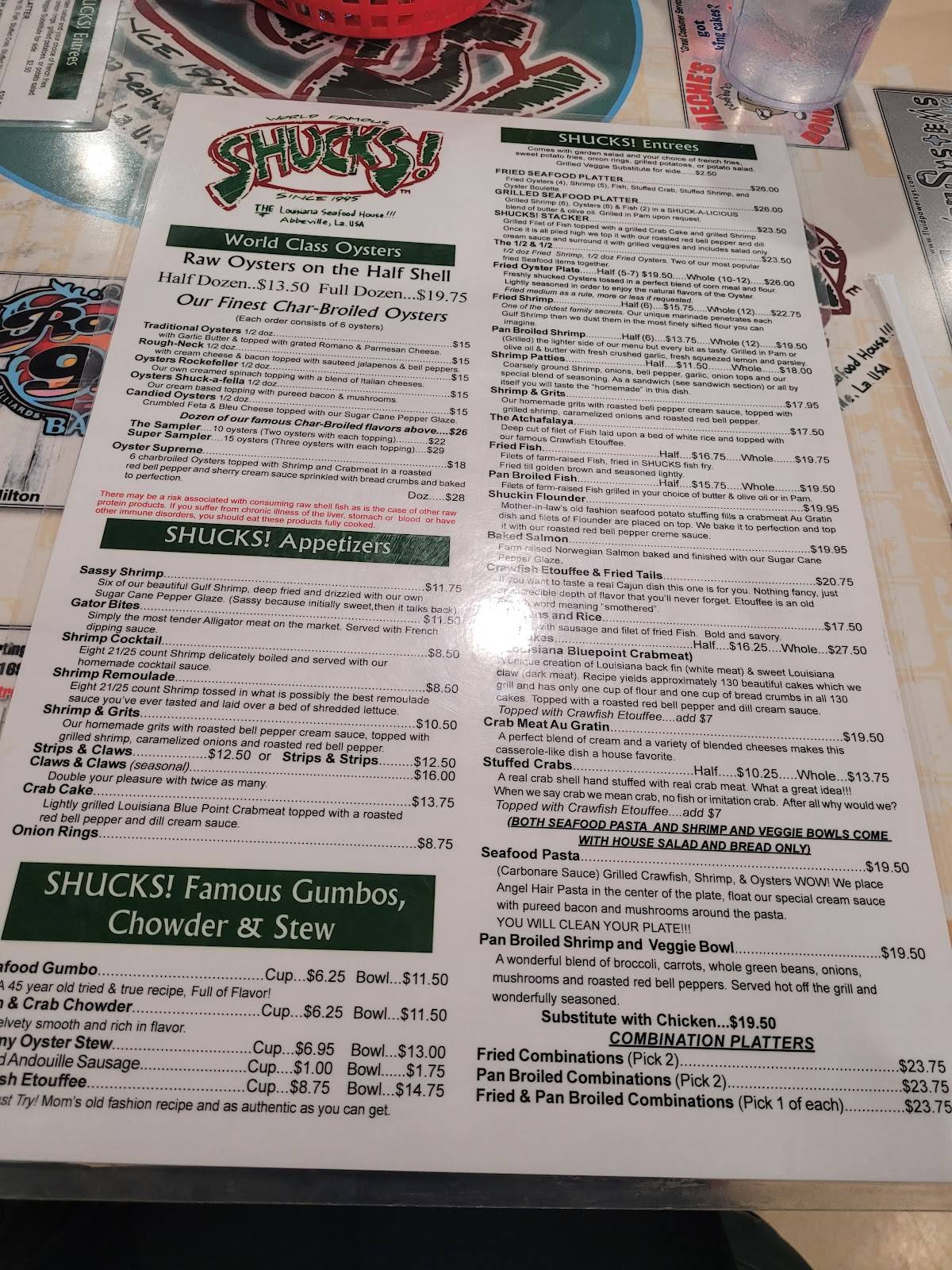Menu at SHUCKS! pub & bar, Abbeville