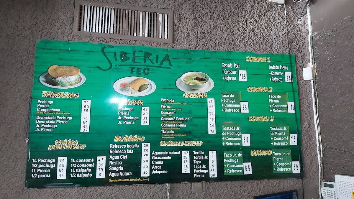 Carta del restaurante SIBERIA TEC, Monterrey, C. 2 del Abril - Jesús ...