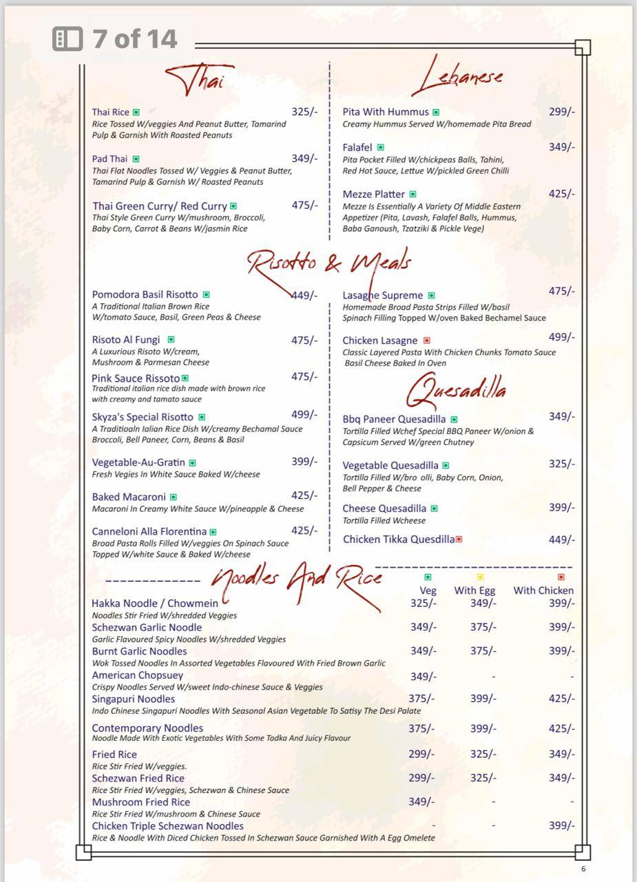 Menu at SKYZA Rooftop Lounge, Jaipur