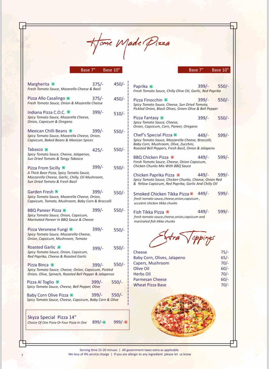 Menu at SKYZA Rooftop Lounge, Jaipur