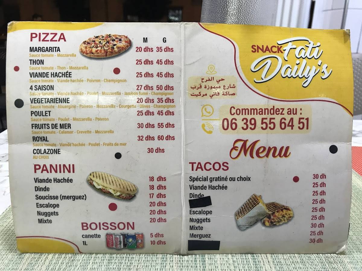 Menu au SNACK FATI DAILY restaurant, Agadir