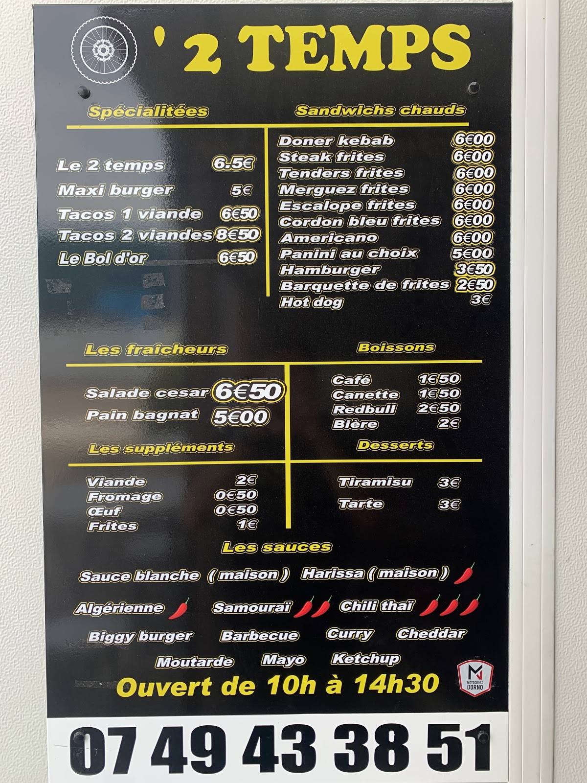 Menu au SNACK O'2 TEMPS restaurant, Martigues