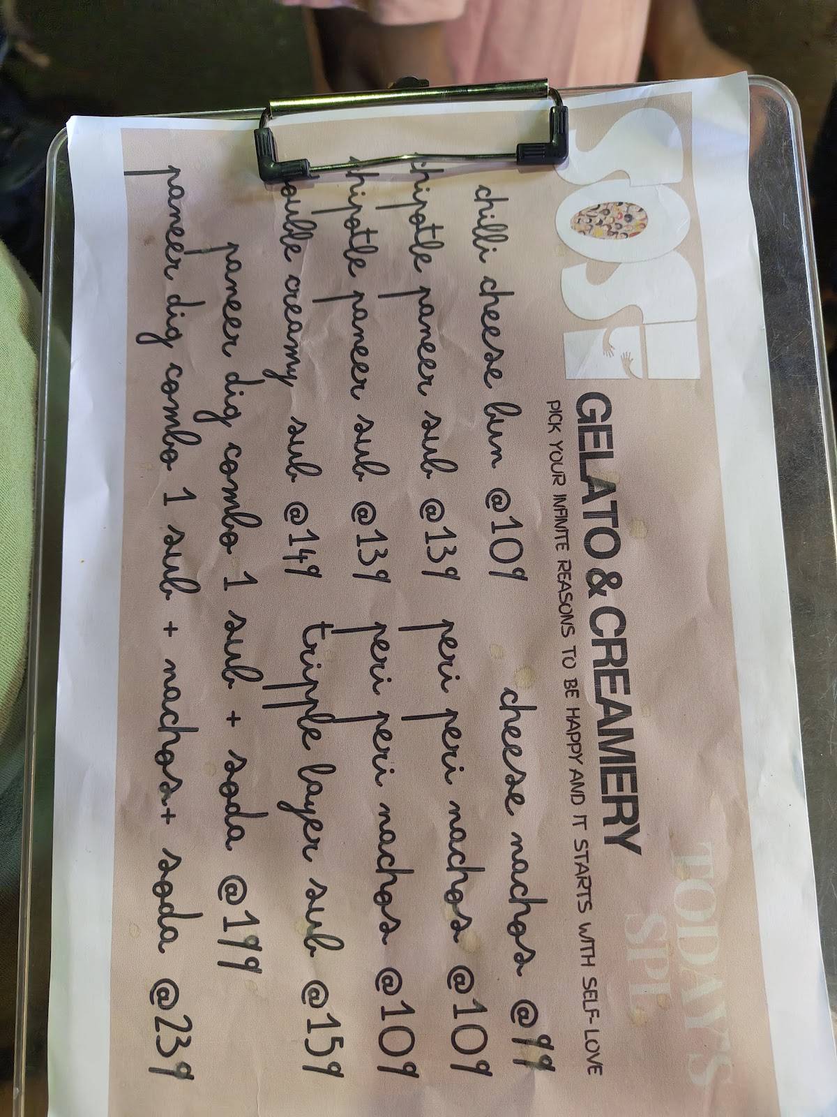 Menu at SOSI - GELATO & CREAMERY CART, Chennai