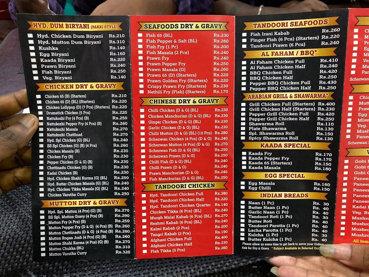 Menu at SS Hyderabad Biryani Thirumullaivoyal, Chennai, No. 52