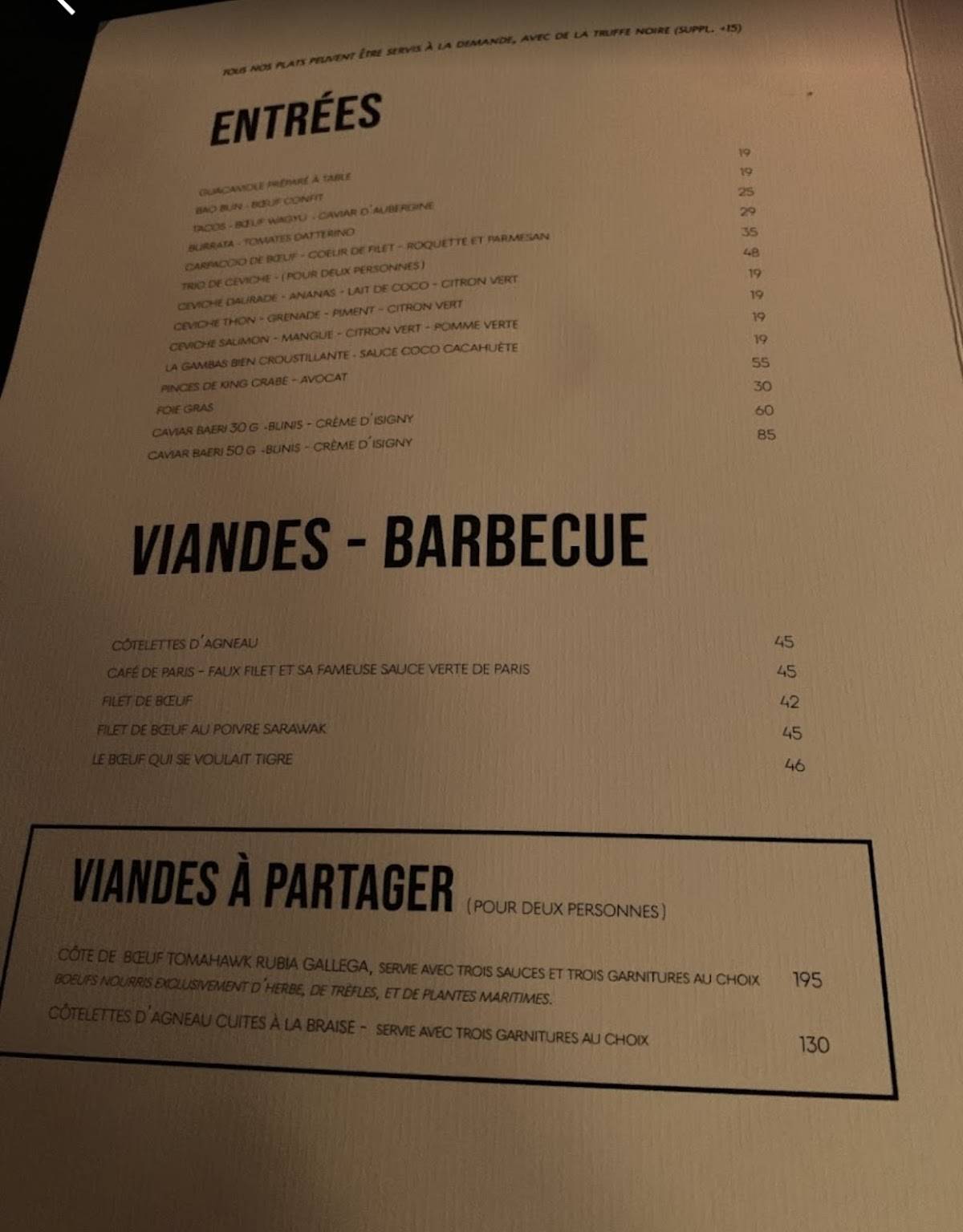 Menu au Staya restaurant, Courbevoie