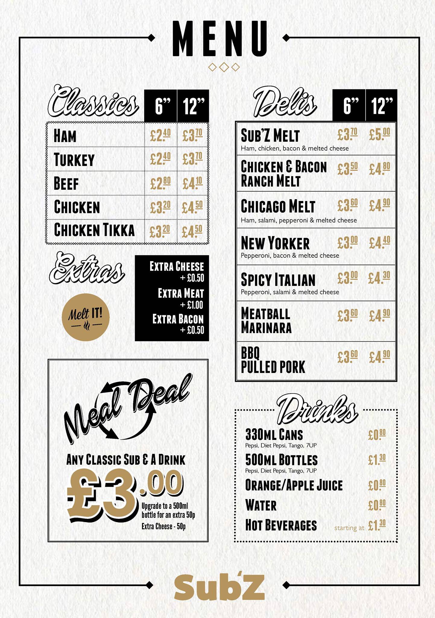 Menu at SUBZ Cafe, South Elmsall