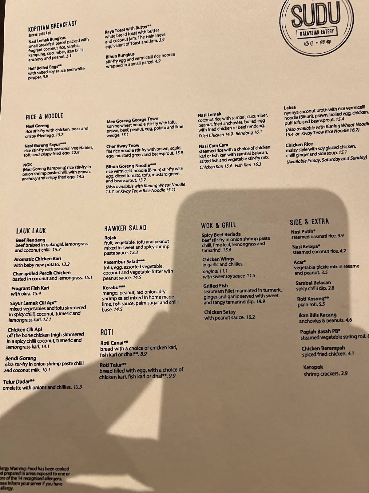 Menu at SUDU - Malaysian Eatery restaurant, London