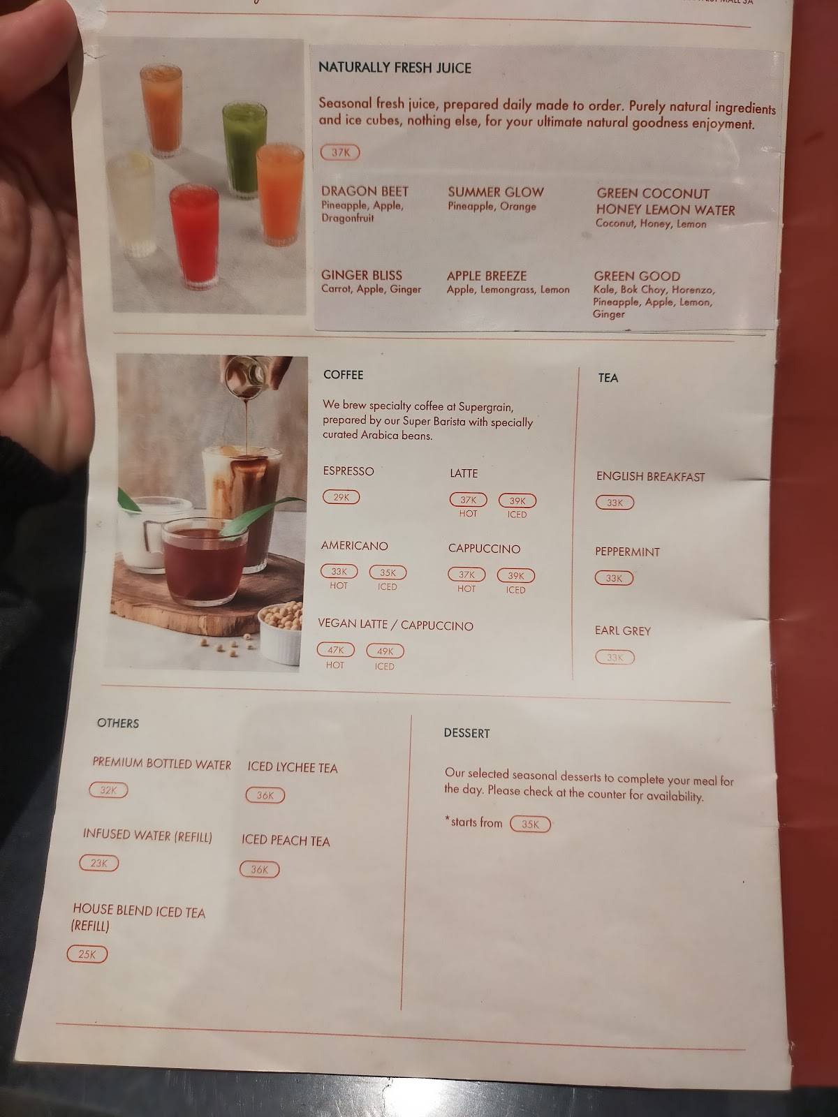 Menu at SUPERGRAIN restaurant, Jakarta, Grand Indonesia West Mall