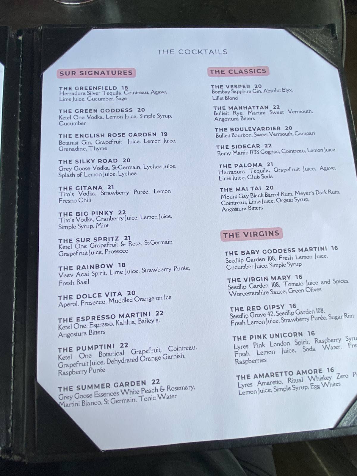 Menu at SUR Restaurant and Lounge, West Hollywood, 606-614 N Robertson Blvd