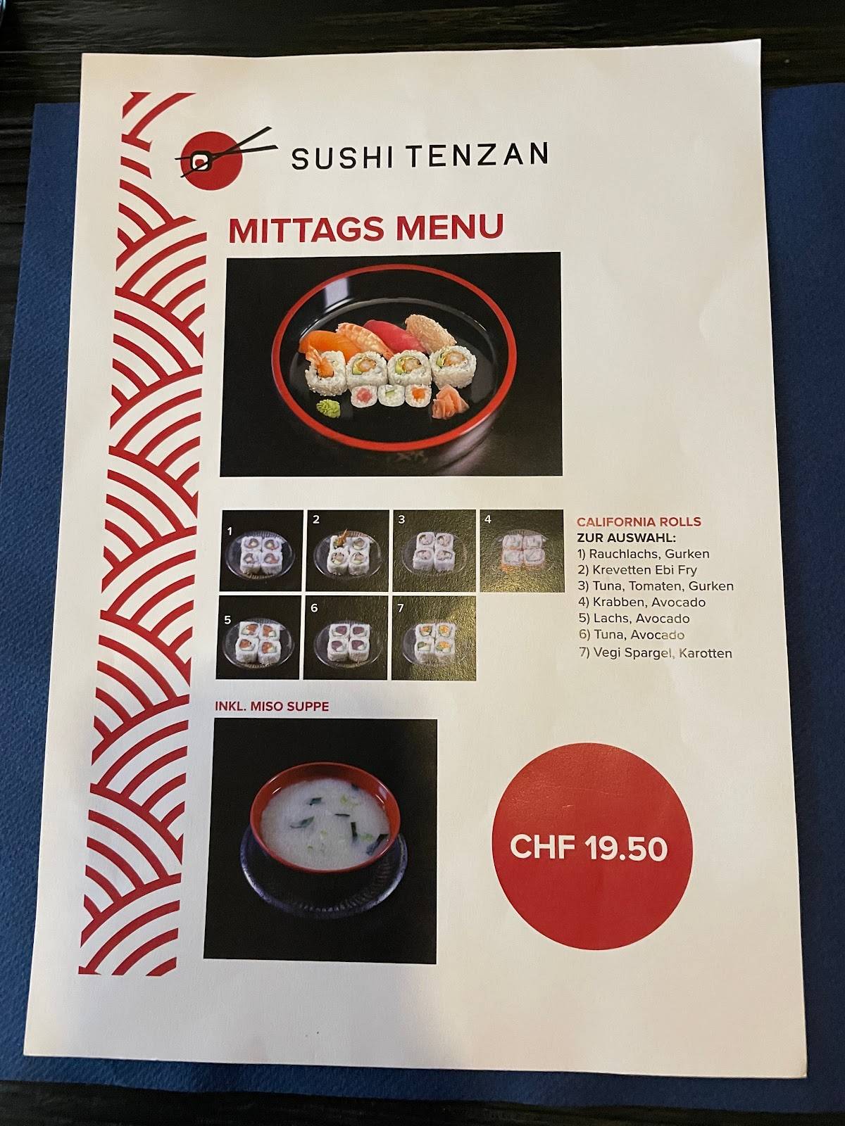 Speisekarte von SUSHI TENZAN RESTAURANT, Basel