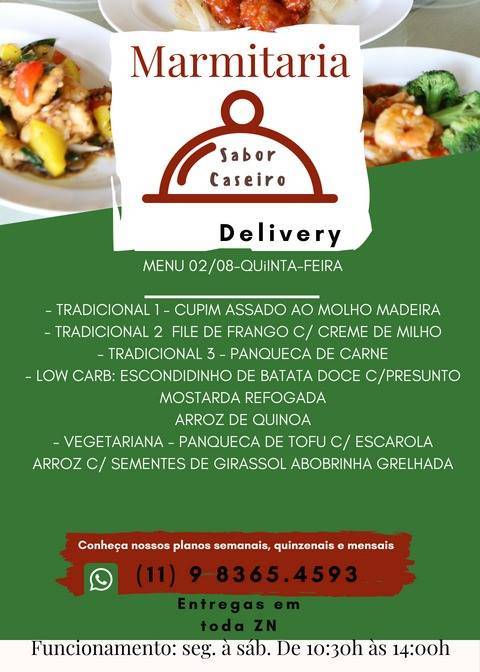 Menu em Marmitaria Sabor Caseiro restaurante, São Paulo, Av. José da ...