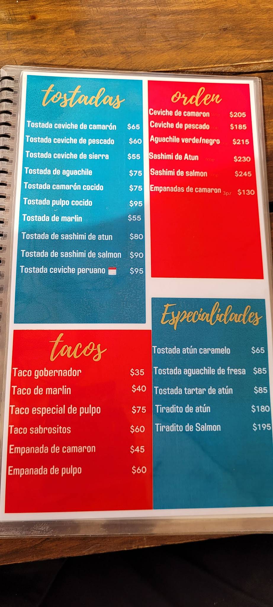 Carta del restaurante Sabrositos del Mar, Zapopan
