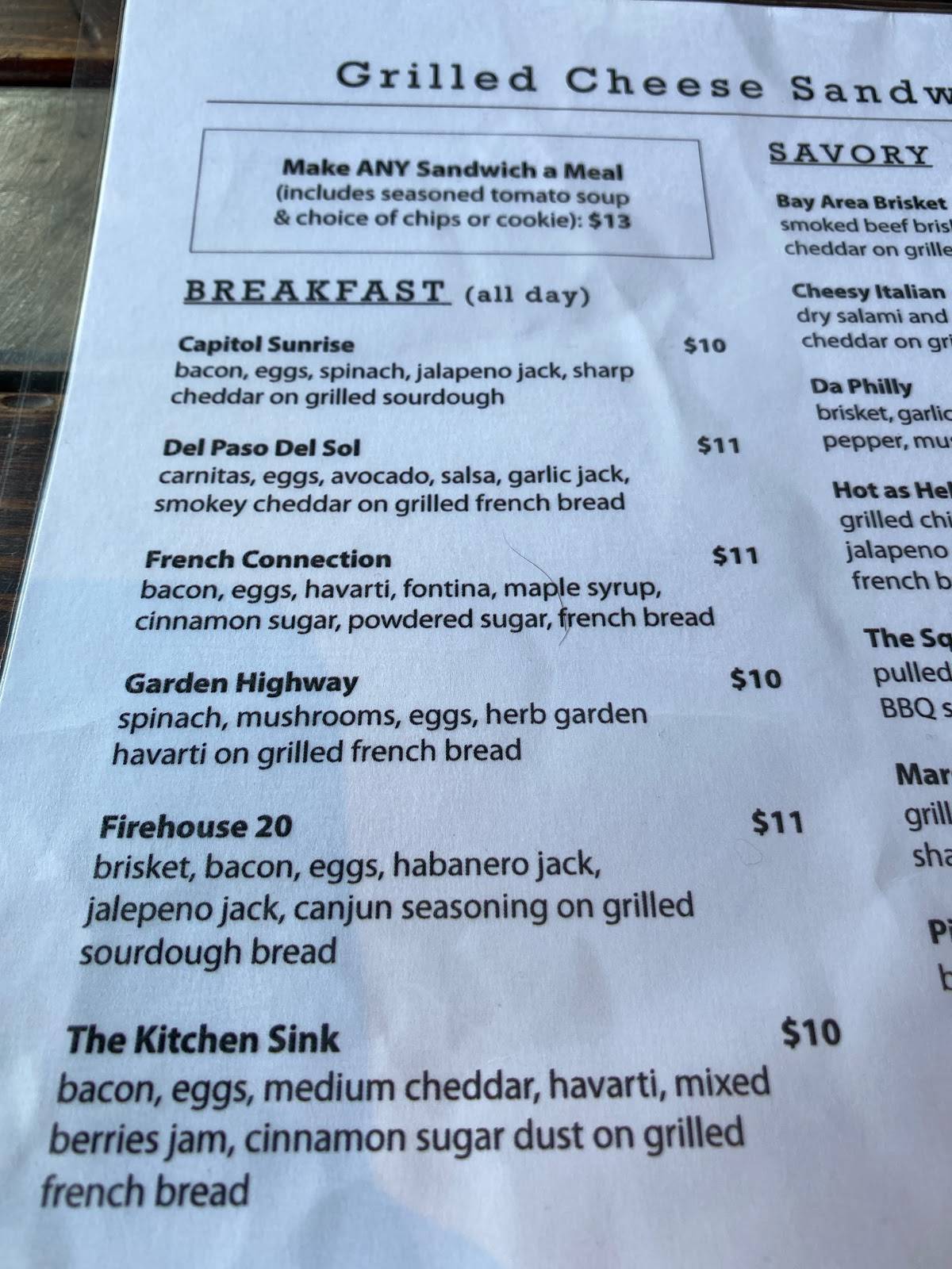 Menu at Shift Coffee House, Sacramento