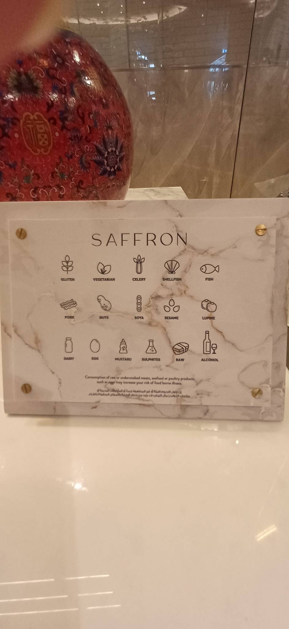Menu at Saffron Restaurant, Dubai