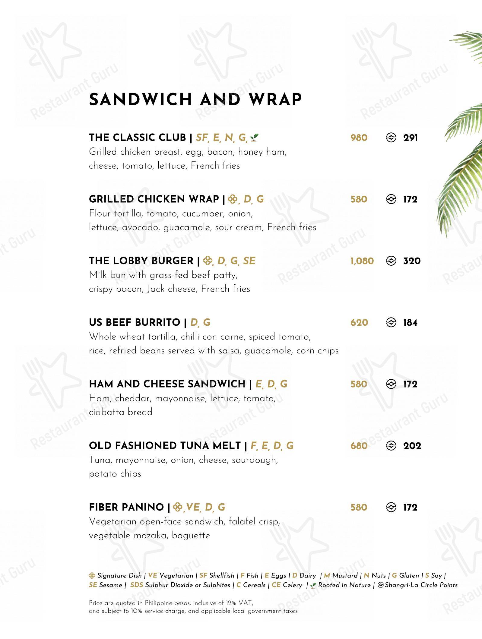 Menu at Sage Bar at Makati Shangri-La, Manila, Makati