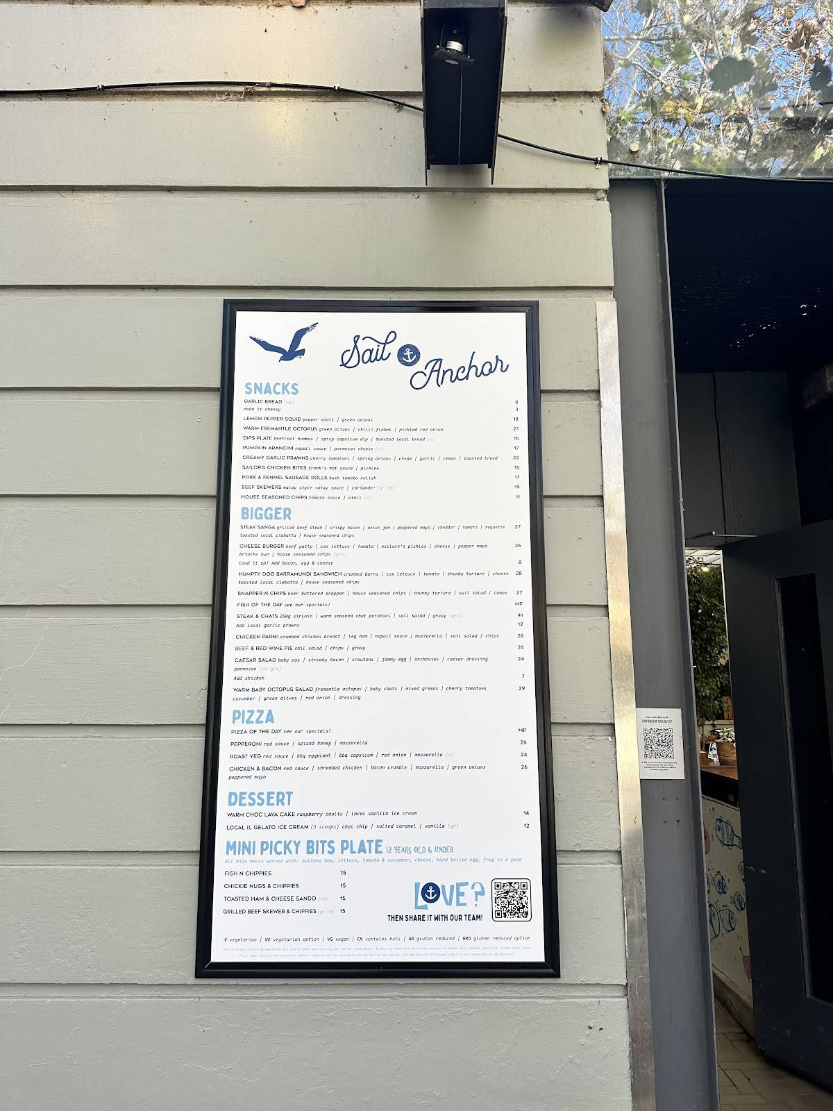 Menu at Sail and Anchor pub & bar, Fremantle, 64 South Terrace