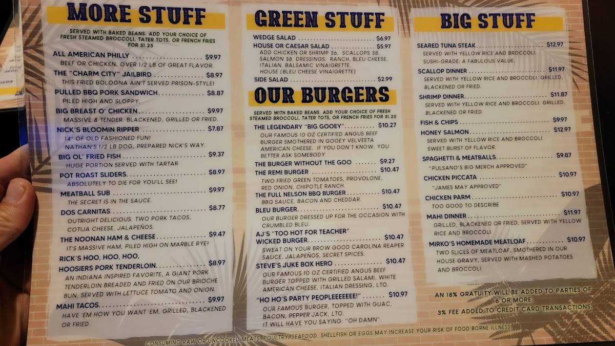 Menu at The Joint St. Pete pub & bar, Saint Petersburg