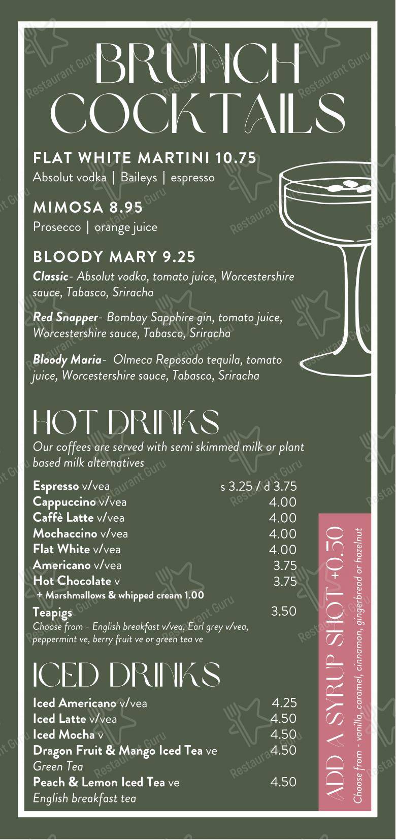 Menu at Saint & Sinner pub & bar, St Albans