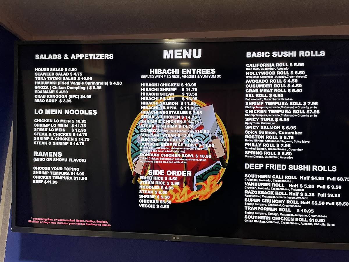 Menu at Saku Saku Hibachi Grill restaurant, Van Buren, Fayetteville Rd