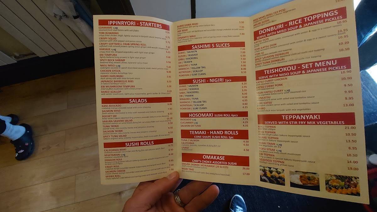 Menu at Sakura Japanese Restaurant, Weston-super-Mare